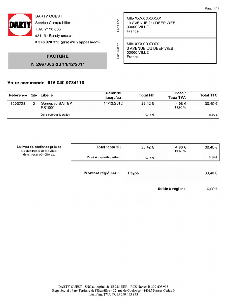 Facture Darty 2 | PDF