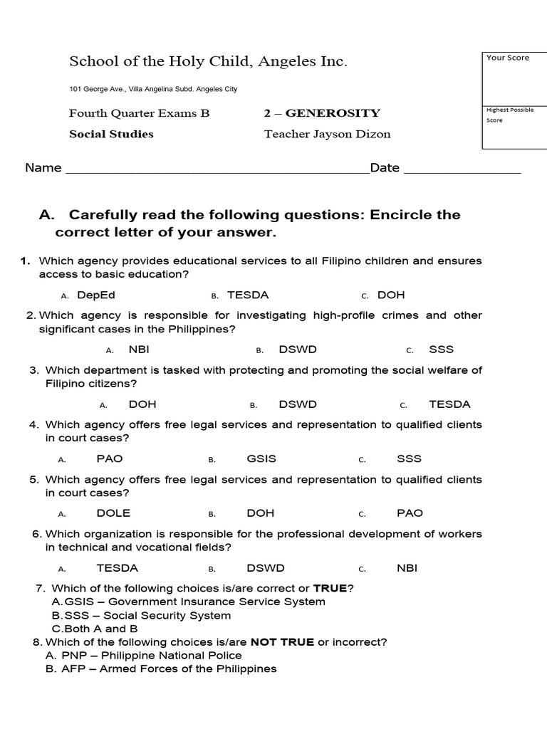 2 SS 4TH Grading PT | PDF | Leadership | Welfare