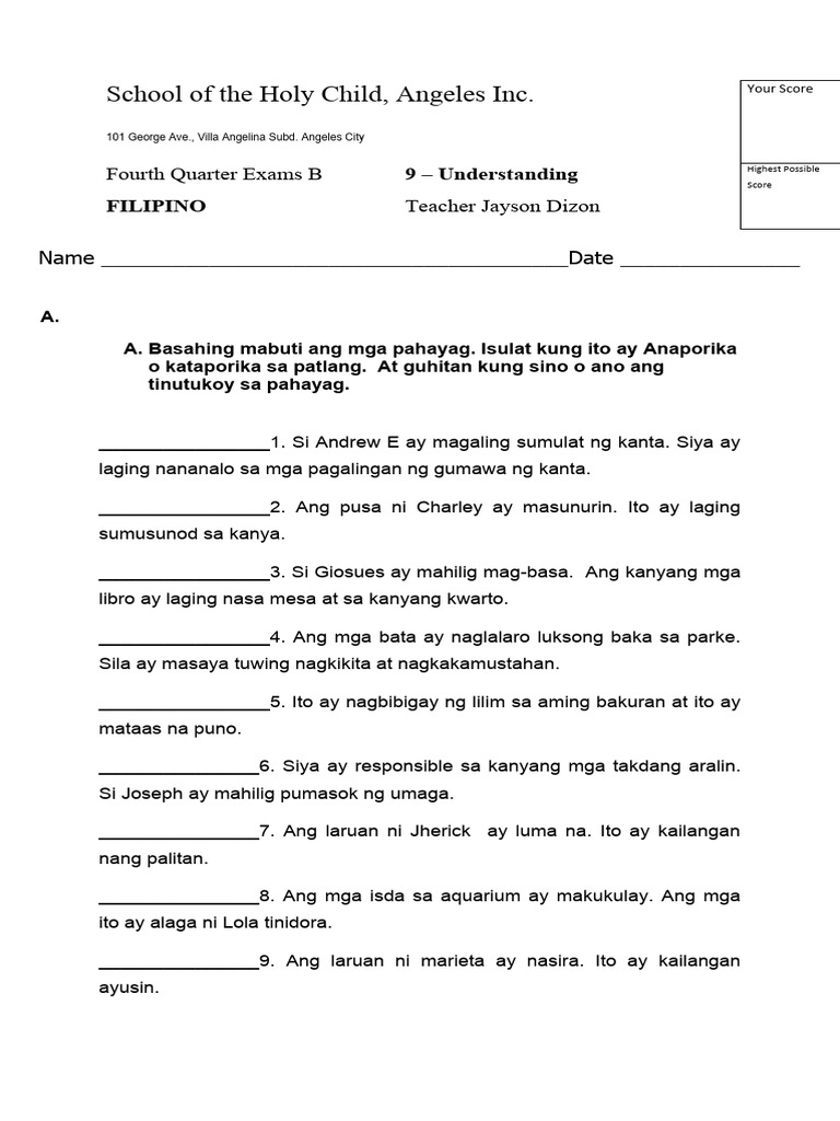 9 Fil 4TH Grading PT | PDF