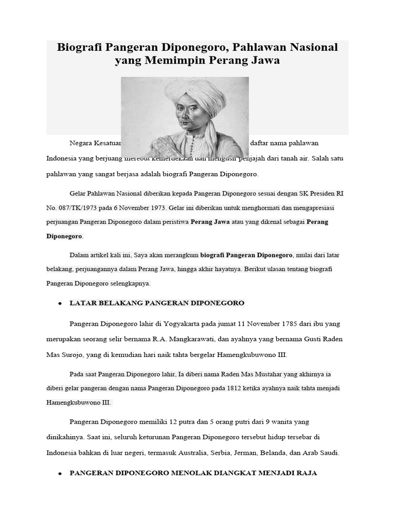 Biografi Pangeran Diponegoro | PDF
