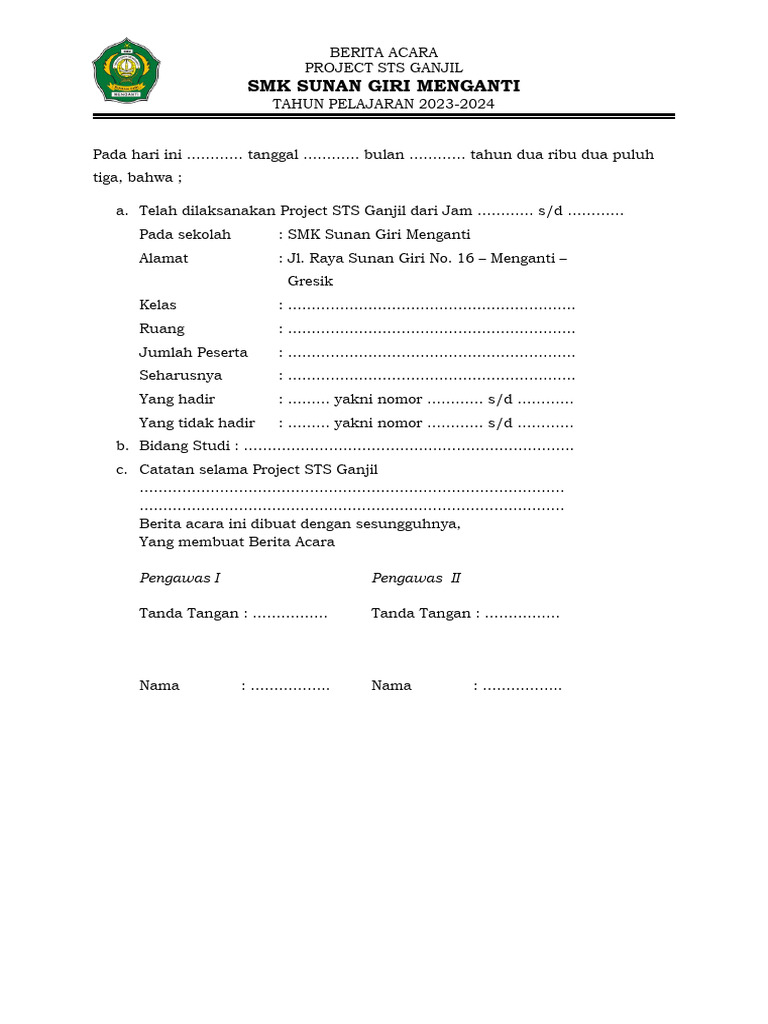 BERITA ACARA PROJECT STS | PDF