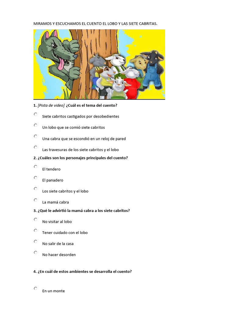 Actividades del cuento "El Lobo y las Cabritas" | PDF