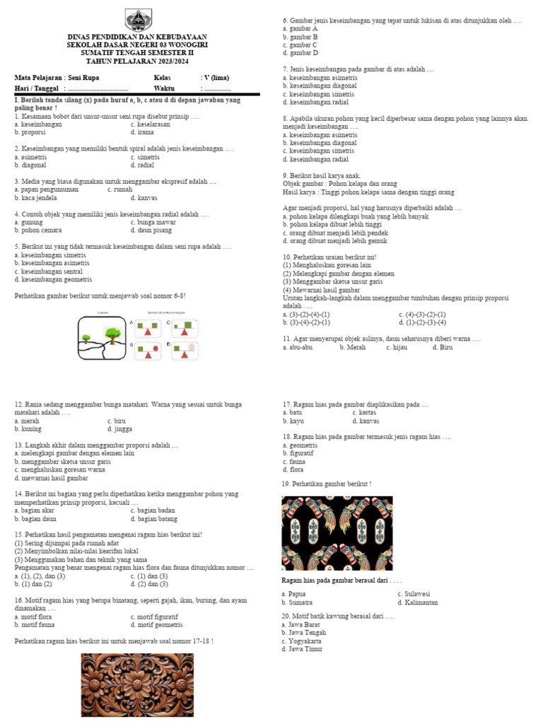 Soal ATS SENI RUPA KELAS 5 | PDF