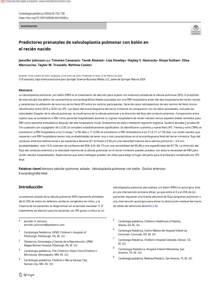 Prenatal Predictors For Pulmonary Balloon Valvuloplasty - En.es | PDF ...