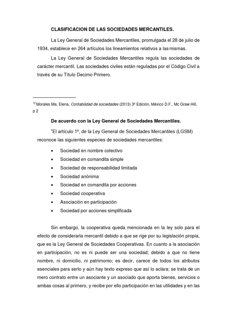 Clasificación de Las Sociedades Mercantiles | PDF | Sociedad de responsabilidad limitada | Business