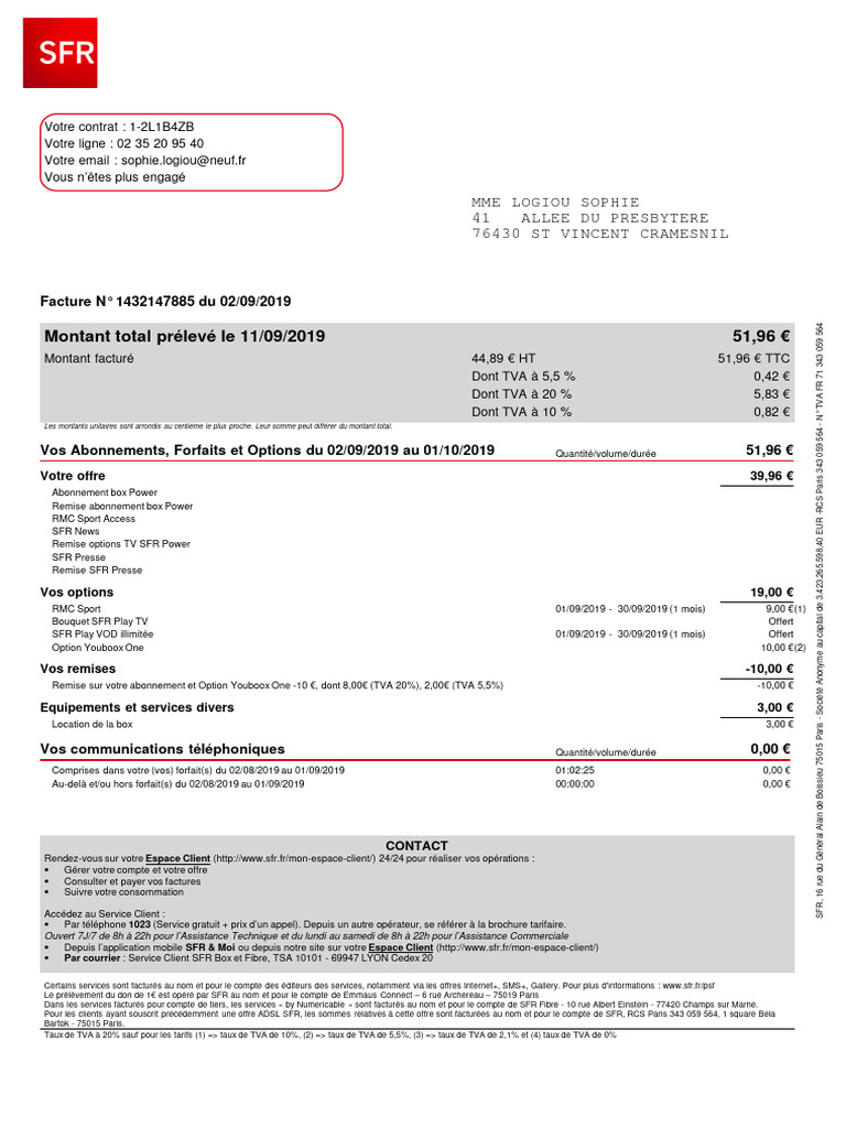Gestion des Factures SFR en Ligne | PDF | Taxe sur la valeur ajoutée ...