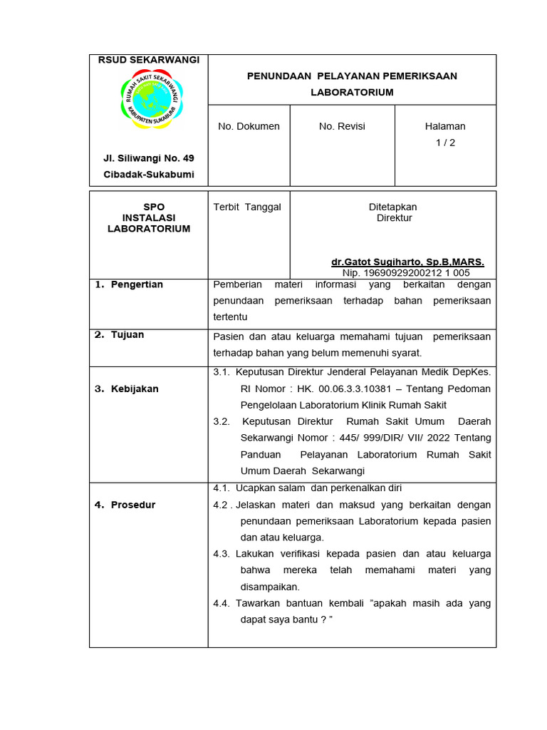 Info Penundaan Layanan Lab RSUD | PDF