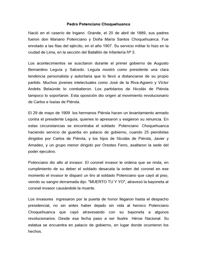 Héroe Nacional: Potenciano Choquehuanca | PDF | Historia