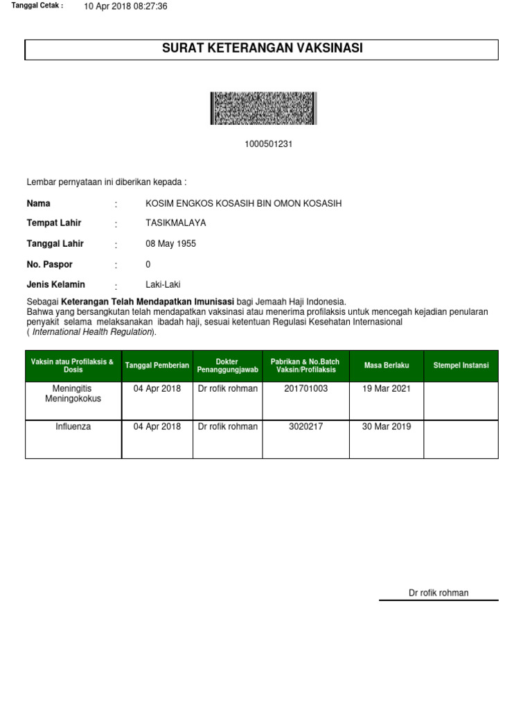 Surat Keterangan Vaksinasi | PDF