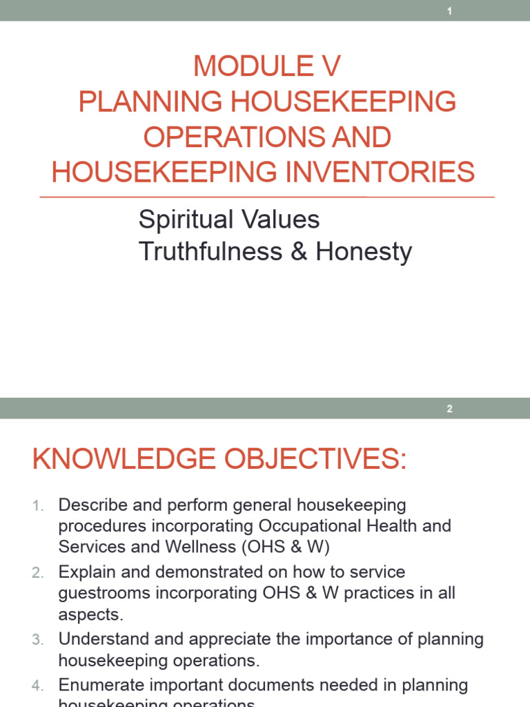 Module V Lodging Planning Housekeeping Operations and Housekeeping Inventories | PDF | Expense ...