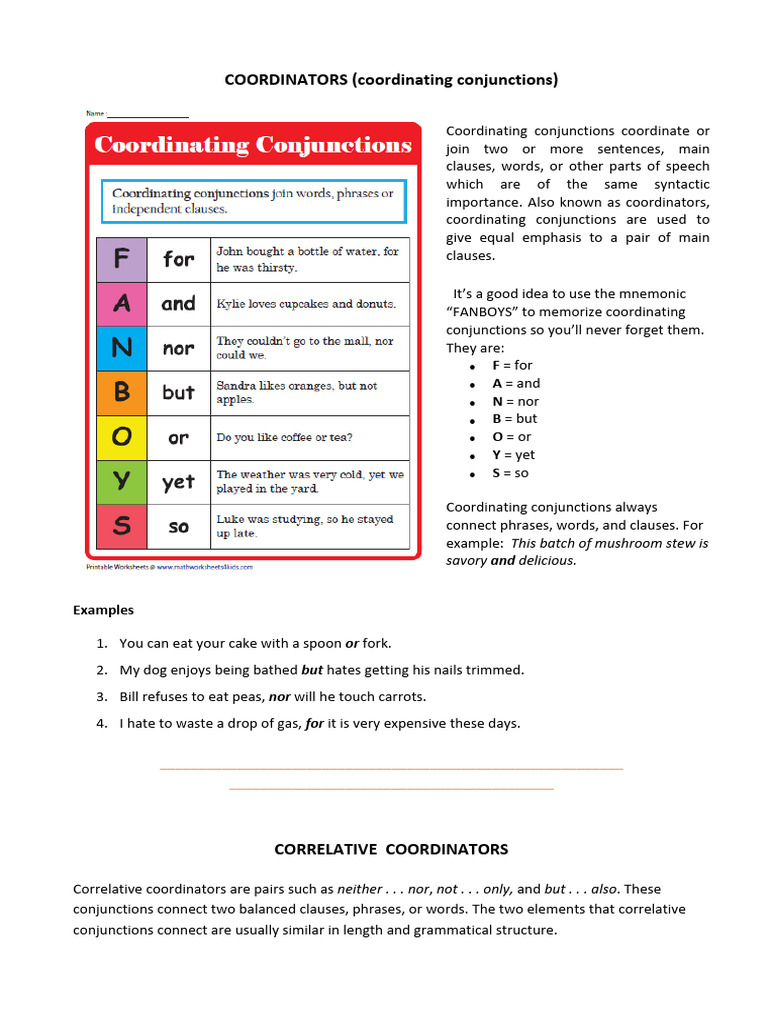 Function Words - Coordinator | Download Free PDF | Linguistics | Grammar