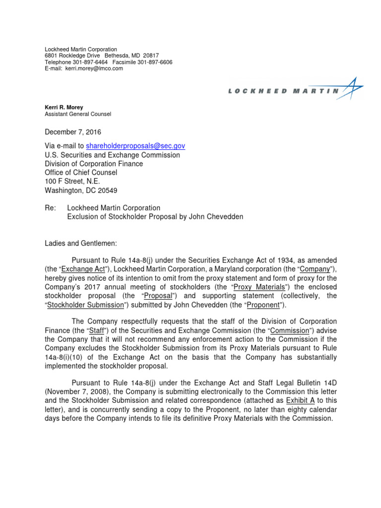 Lockheed Martin Corporation Rule 14a-8 No-Action Letter | PDF