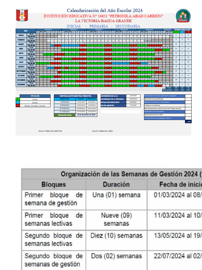 Calendarización Anual 2024 | PDF