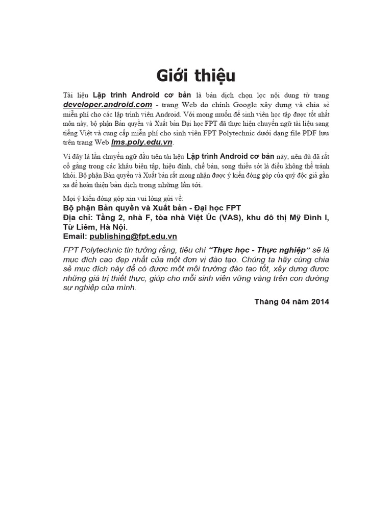 Tai Lieu Lap Trinh Android Co Ban | PDF
