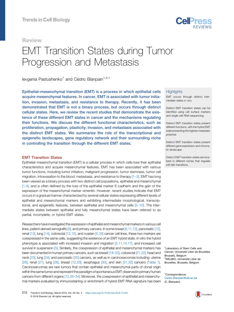 EMT Transition States in Cancer Metastasis | PDF | Metastasis | Cancer