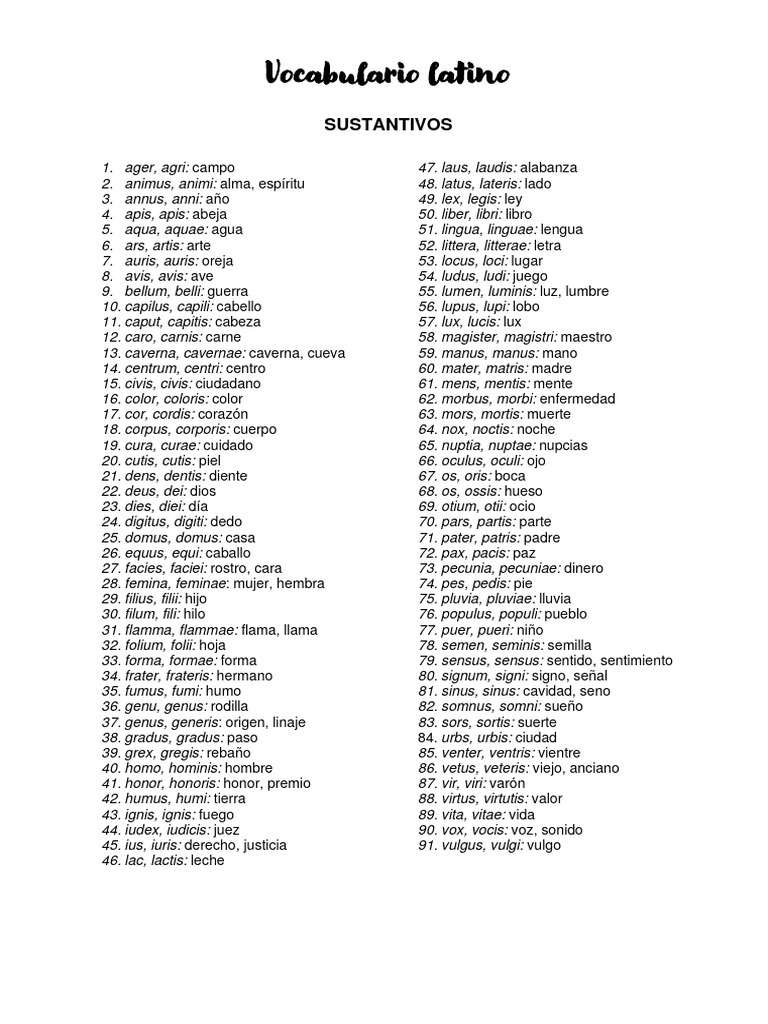 Vocabulario en Latín: Palabras Clave | PDF | Cueva