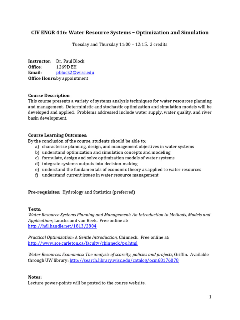 Water Resources Systems Analysis Syllabus 2 | PDF | Mathematical ...