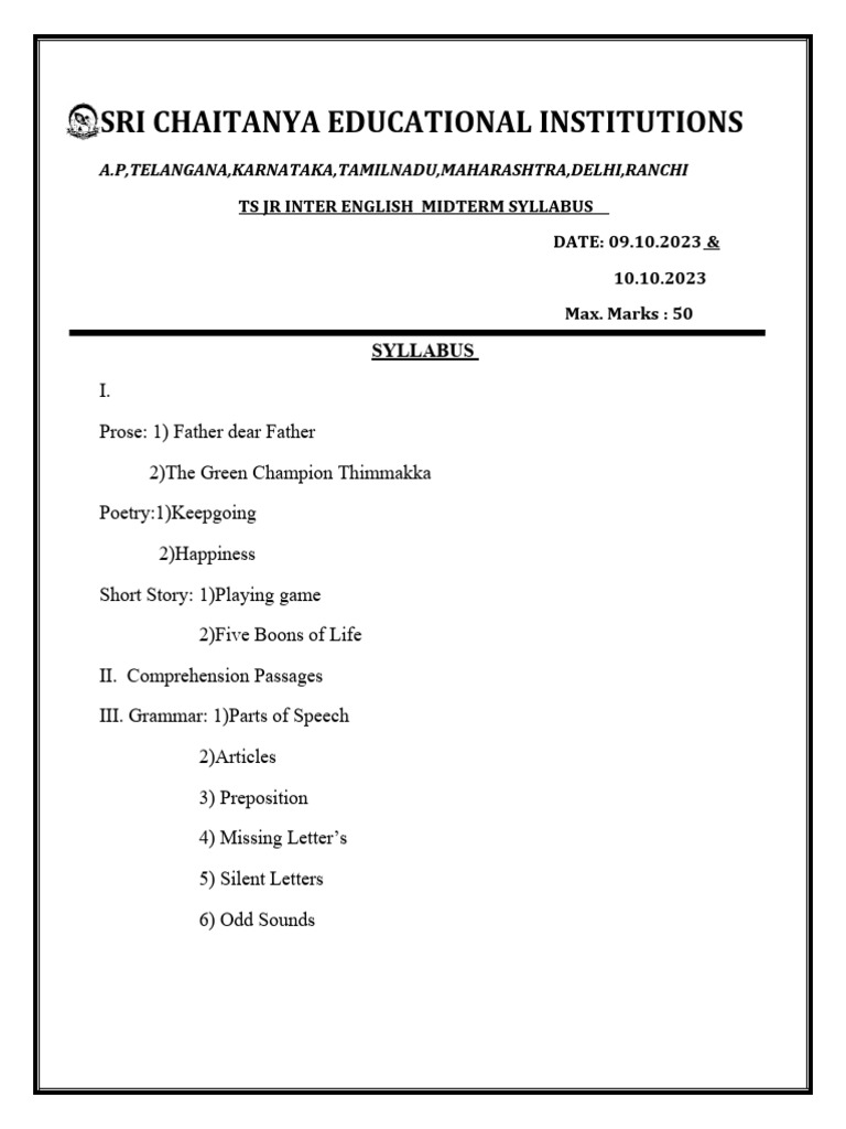 TS JR INTER ENGLISH SYLLABUS&MODEL PAPER | PDF | Linguistics