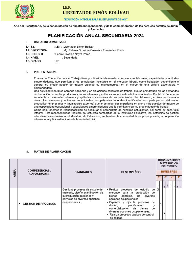 4 - Planificación Anual - Secundaria 2023 | Descargar gratis PDF | Enseñando | Iniciativa ...