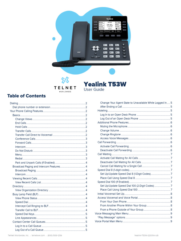 Yealink t53w User Guide | PDF | Voicemail | Voice Over Ip