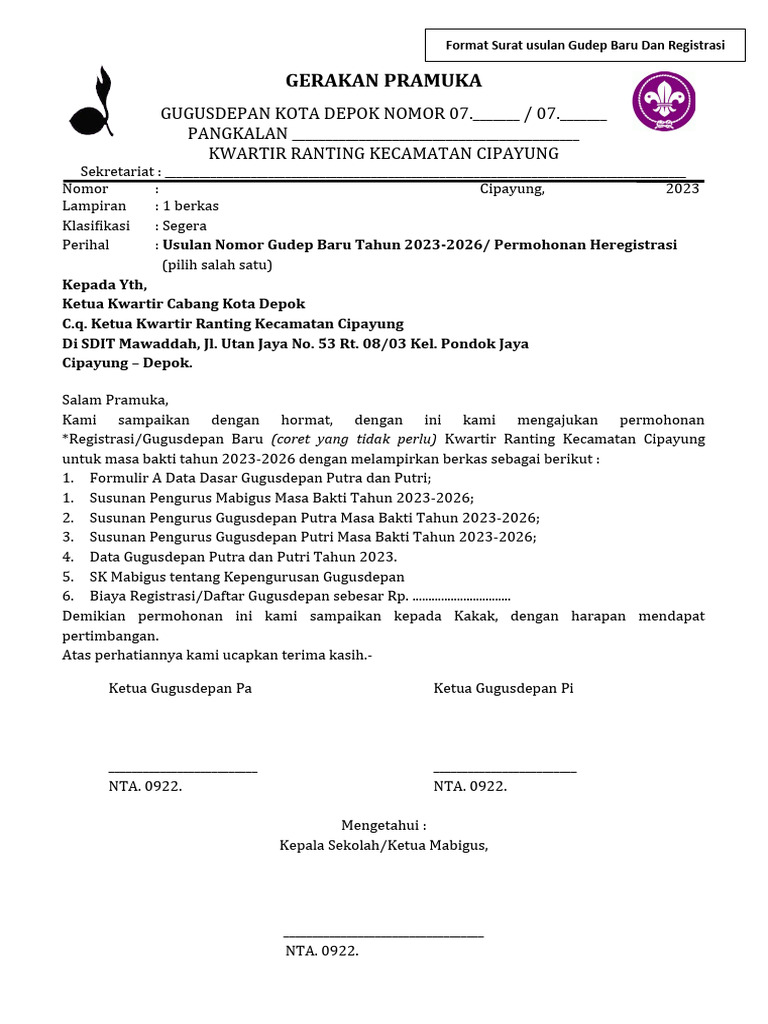 Usulan Registrasi Gudep Pramuka | PDF