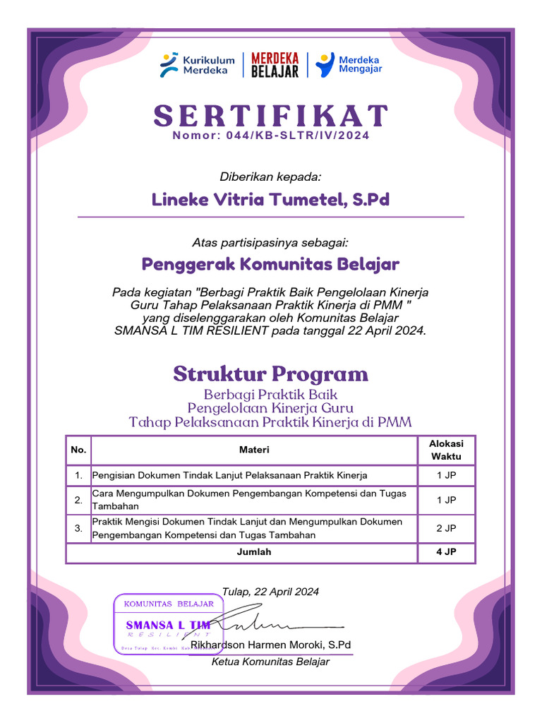 Contoh Format Sertifikat Penggerak Kombel | PDF