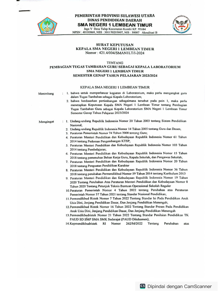 Contoh SK Kepala Lab | PDF