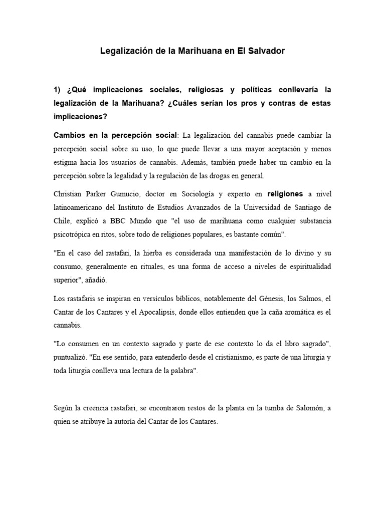 Legalización De La Marihuana En El Salvador Pdf Cannabis Droga