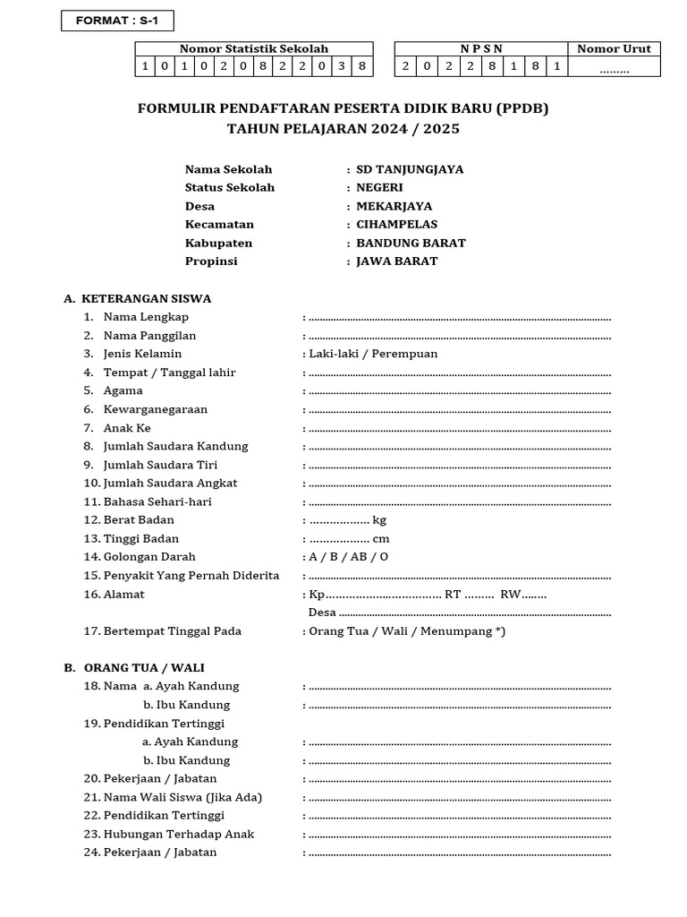 Formulir PPDB SD Tanjungjaya 2024/2025 | PDF