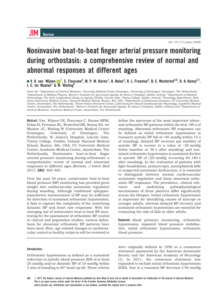 Noninvasive Beat-To-beat Finger Arterial Pressure Monitoring During Orthostasis | Download Free ...