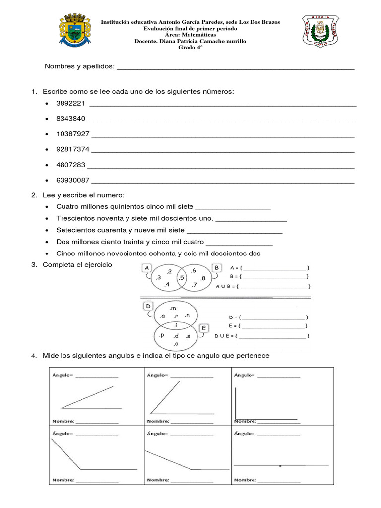 Evaluación Matemáticas 4° Grado | PDF | Crecimiento personal y ...