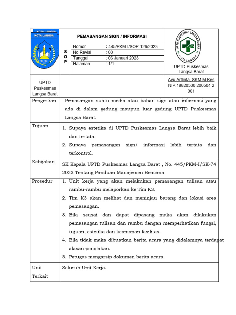 Sop Pemasangan Sign 2023 | PDF