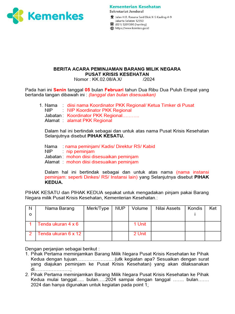 BAST Peminjaman 2024 | PDF