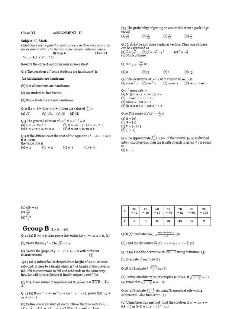 Mathematics Model Questions Pdf Function Mathematics Equations