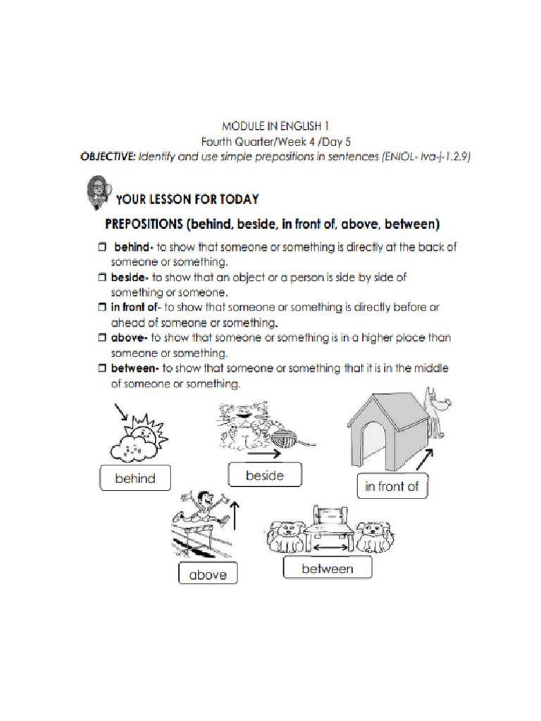Identify and Use Simple Prepositions in Sentences | PDF