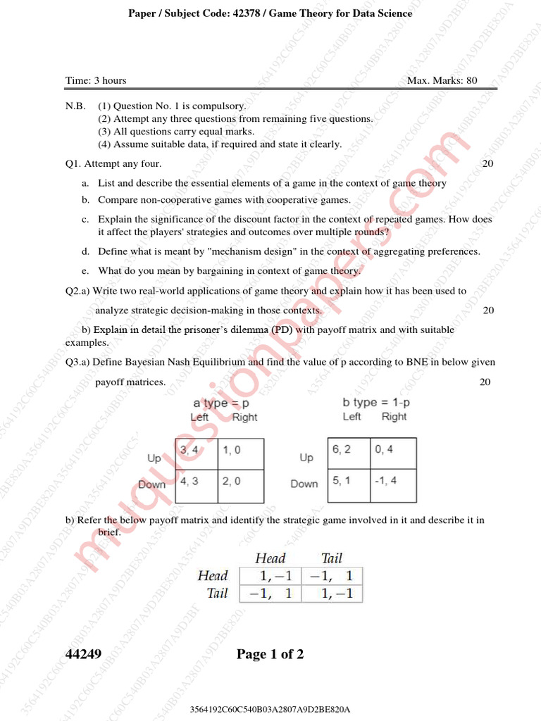 Game Theory Exam Questions and Topics | PDF | Scientific Theories ...