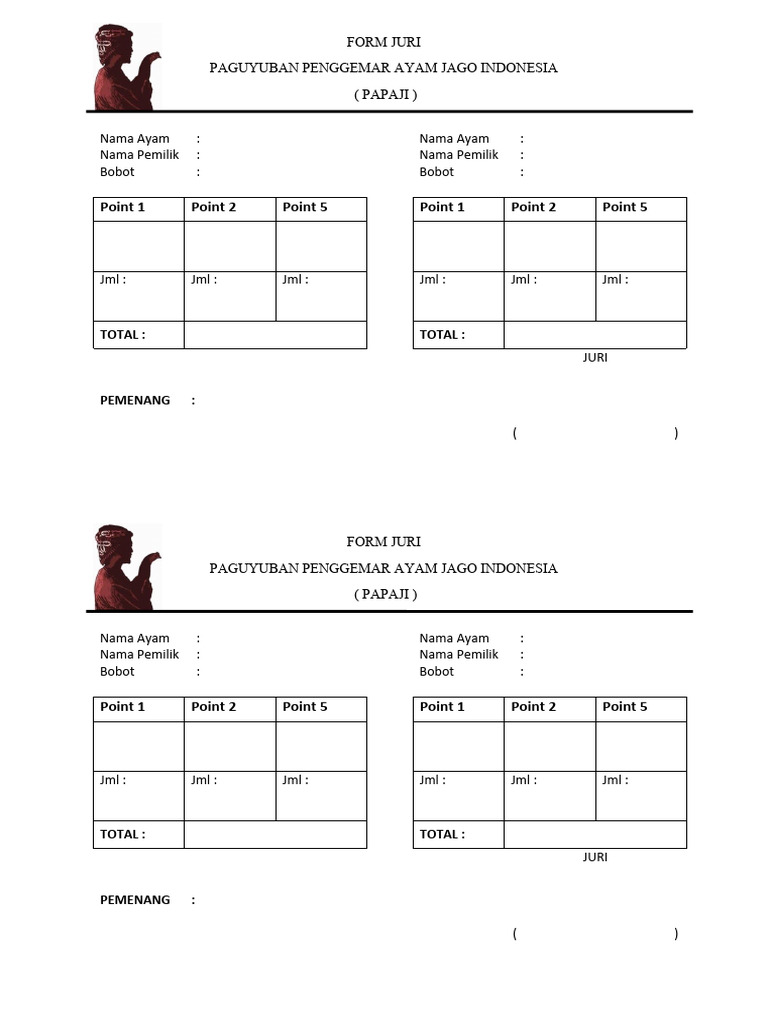 Form Juri Papaji Ayam Jago | PDF