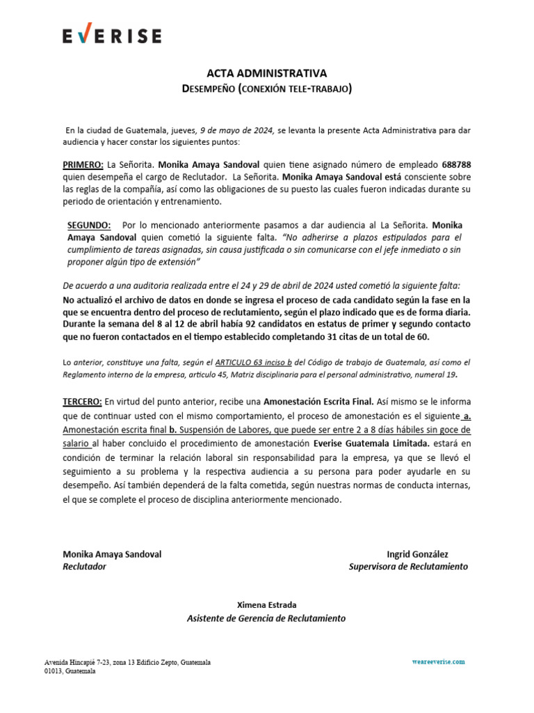 OSHA Acknowledgement Letter | PDF | Guatemala | Reclutamiento