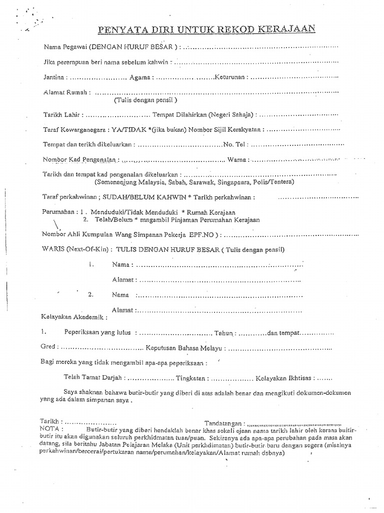 Penyata Diri Untuk Rekod Kerajaan | PDF