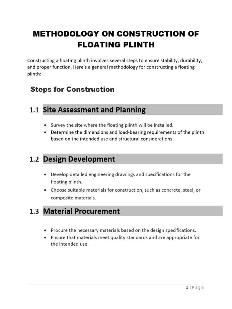 METHODOLOGY ON CONSTRUCTION OF FLOATING PLINTH (Draft) | PDF | Concrete ...