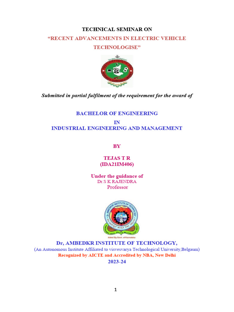 Technical Seminar Tej Word | PDF | Electric Vehicle | Electric Motor