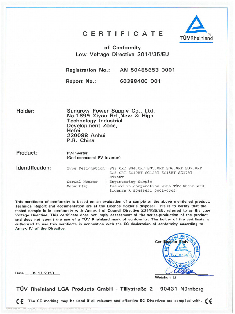 SG20RT IEC 62109-1 and 2 Certificate | PDF