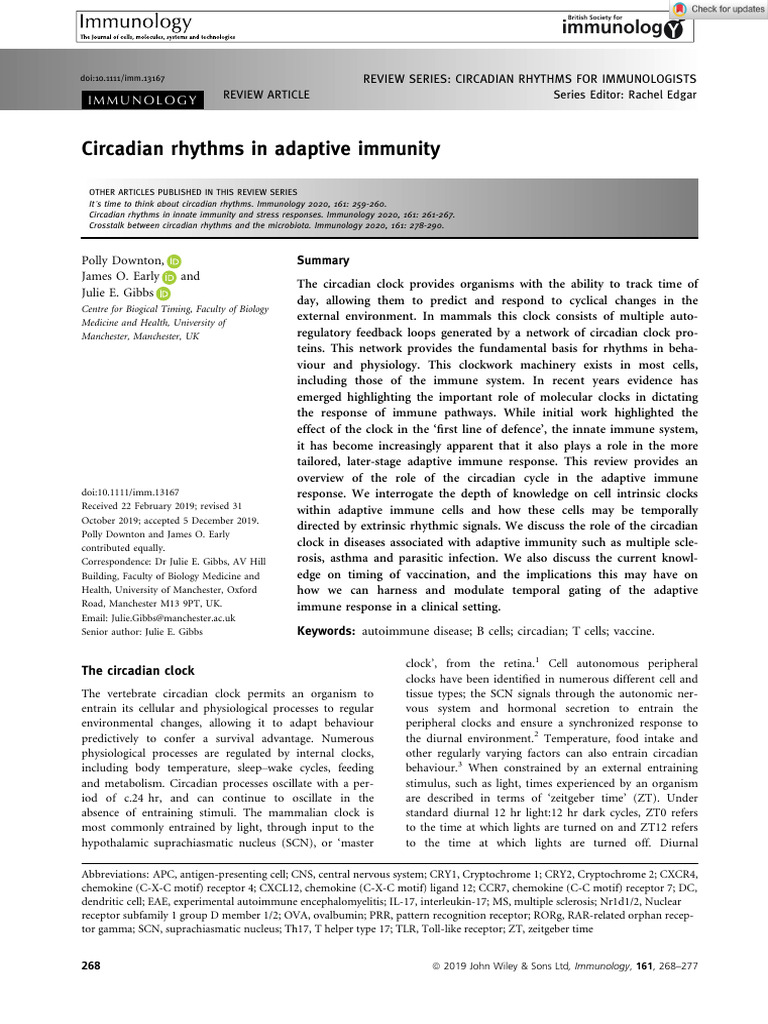 Immunology - 2019 - Downton - Circadian Rhythms in Adaptive Immunity ...