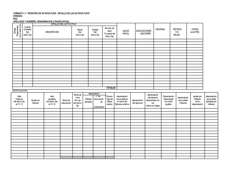 Formato 7 Activos Fijos | PDF | Depreciación | Activo fijo