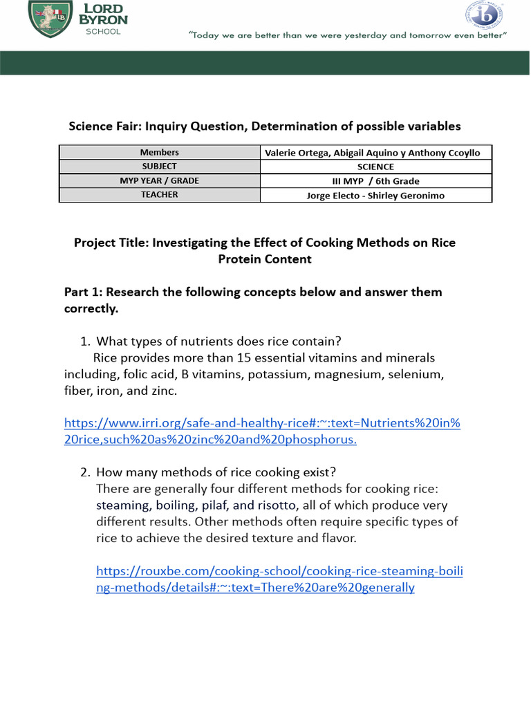 Part 1 - Inquiry Question and Variables | PDF | Wellness