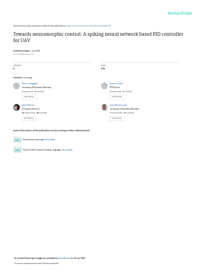 Towards Neuromorphic Control A Spiking Neural Netw Pdf Computing Computer Science