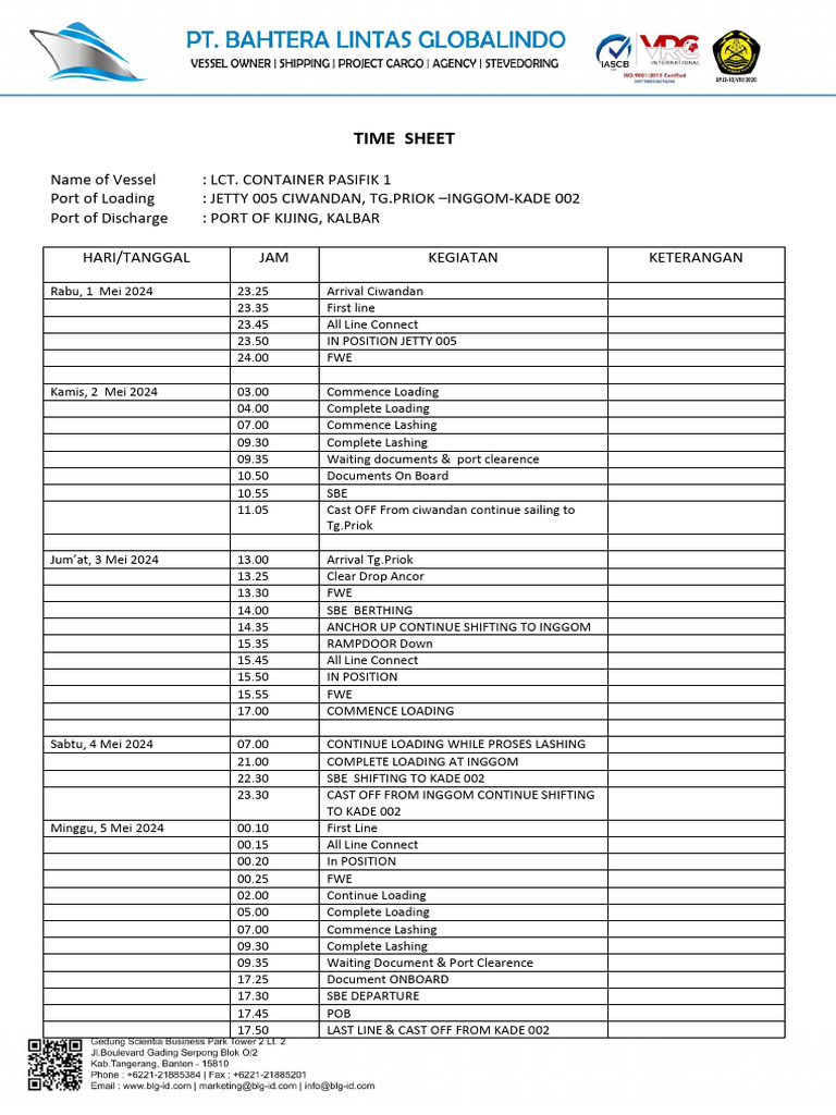time sheets KIJING2024 | Download Free PDF | Ships | Freight Transport