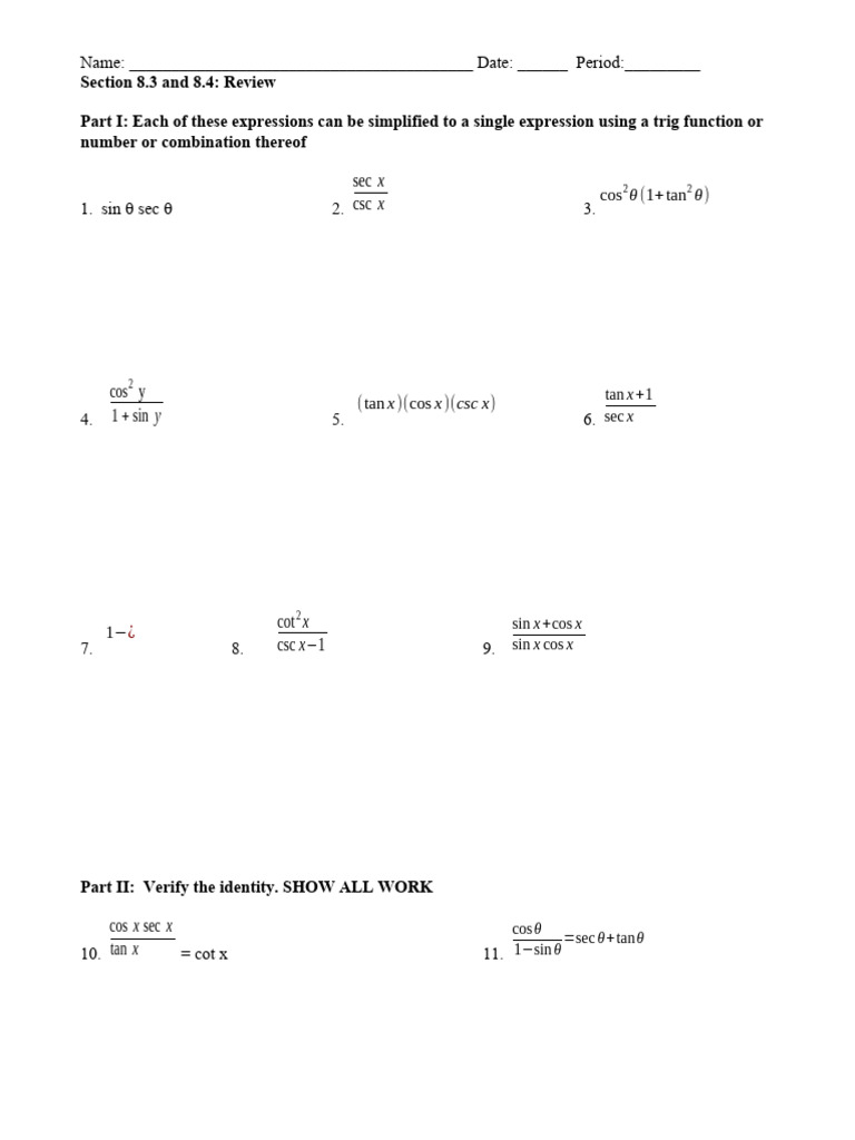 Trigonometric Identities Quiz 6.1 | PDF | Trigonometric Functions ...