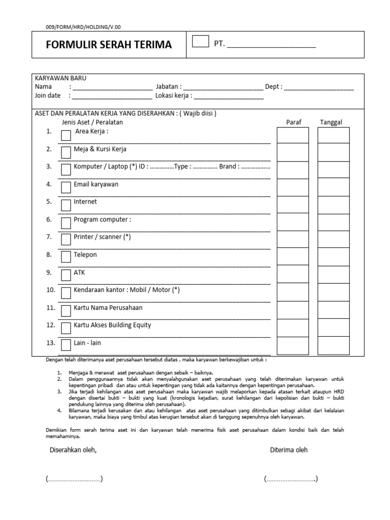 009.form Serah Terima Aset | PDF