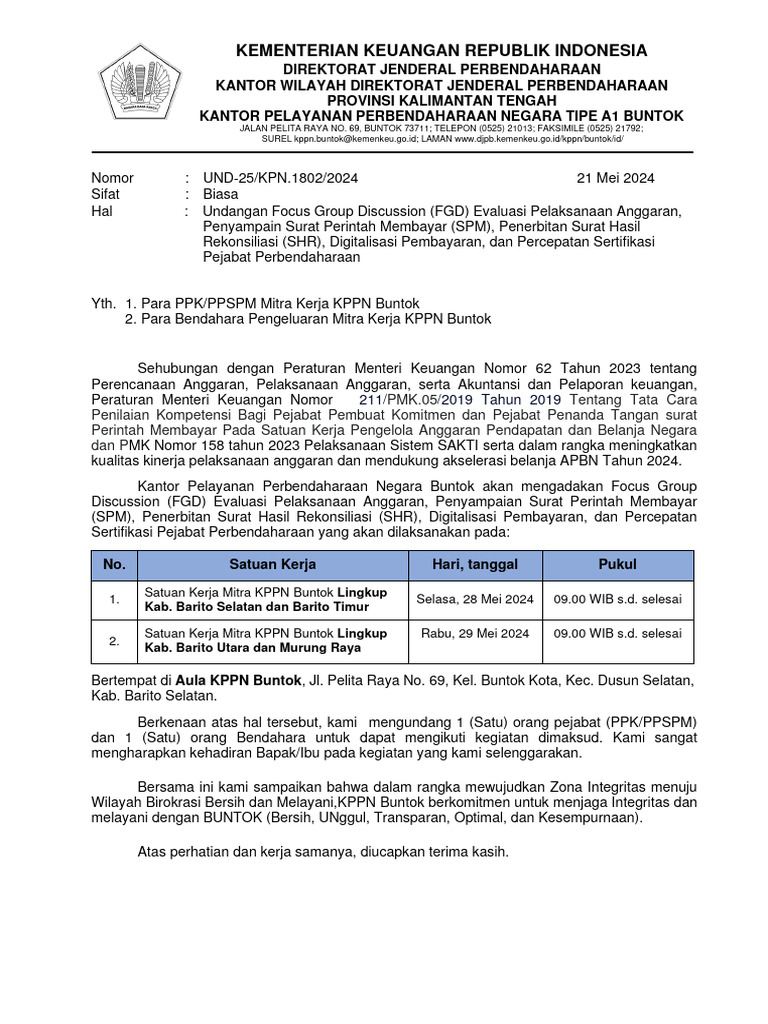 Undangan Focus Group Discussion (FGD) Evaluasi Pelaksanaan Anggaran ...